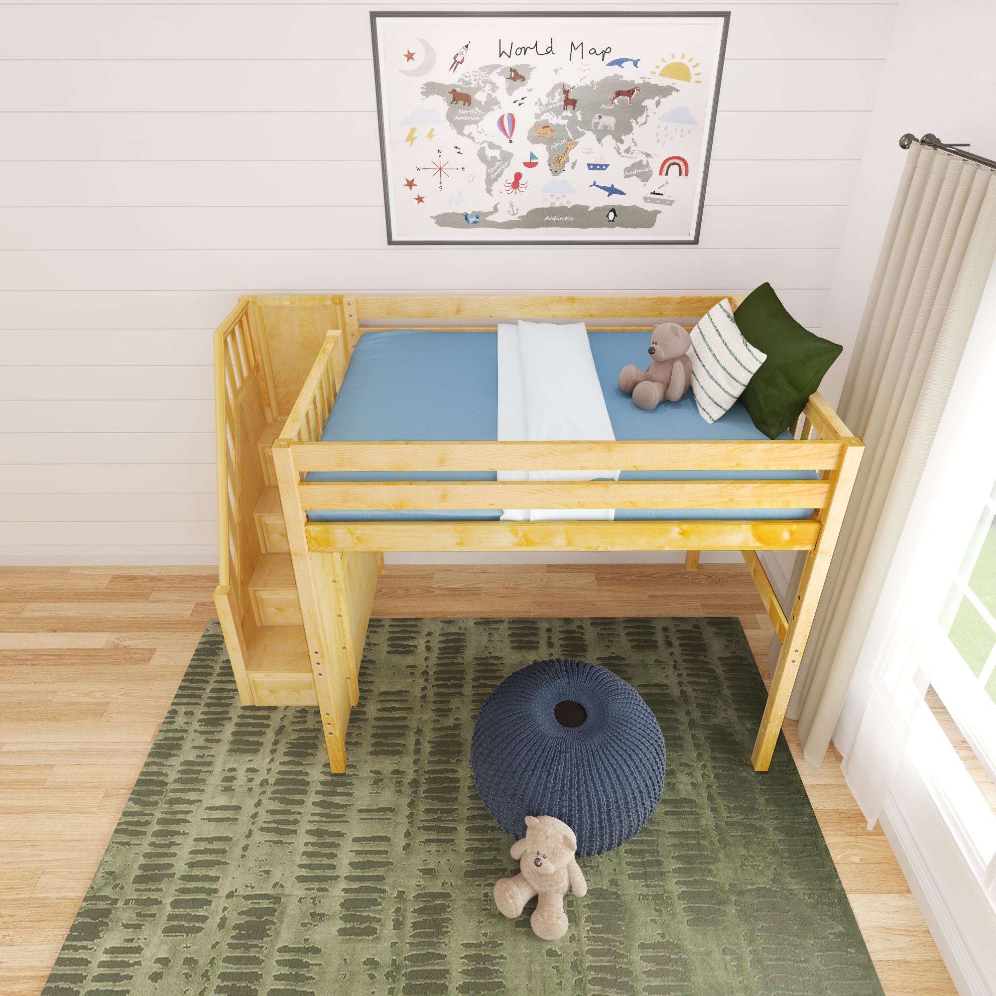 Full High Loft Bed with Stairs Maxtrix Kids