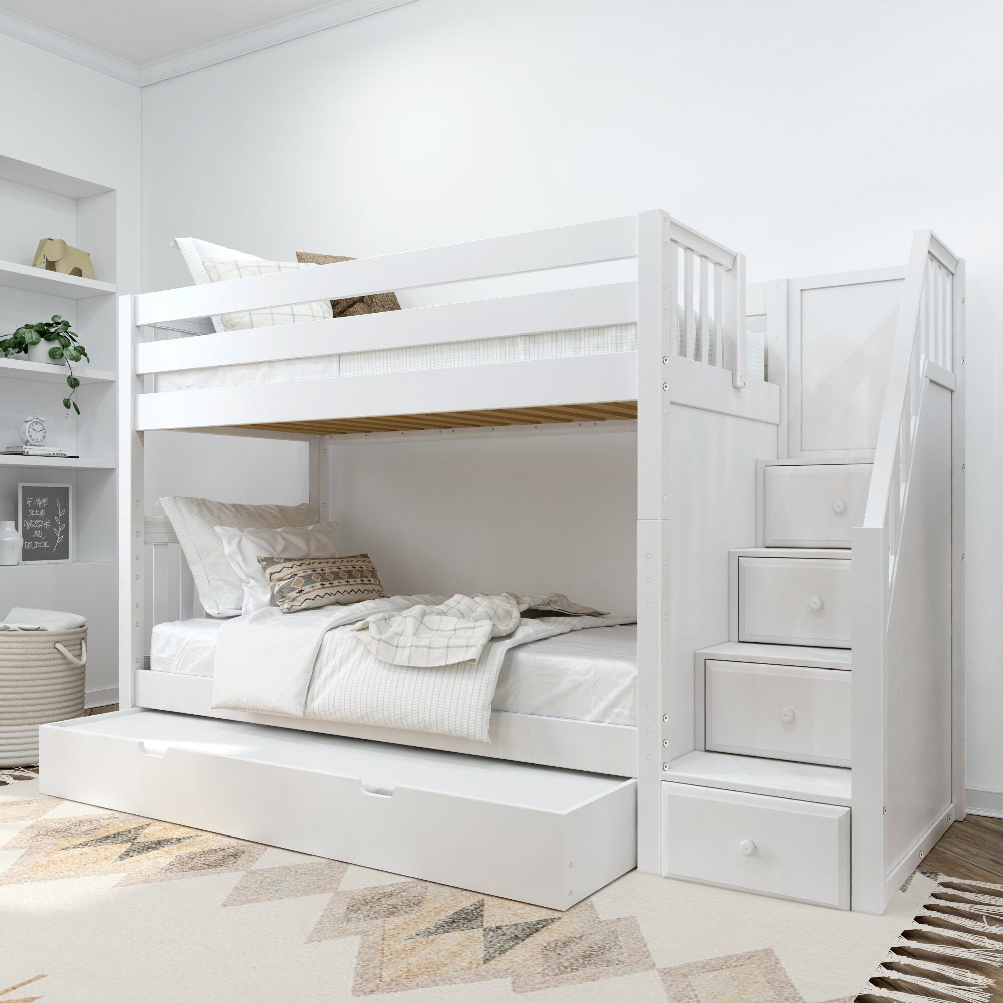 Twin Medium Bunk Bed with Stairs and Trundle Bed